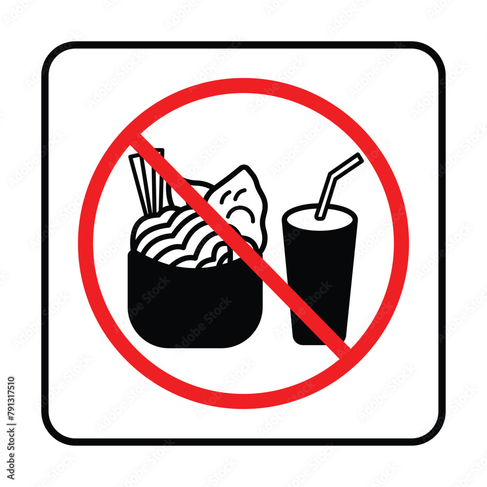 No food and drinks allowed with red cross sign age banner illustration ...
