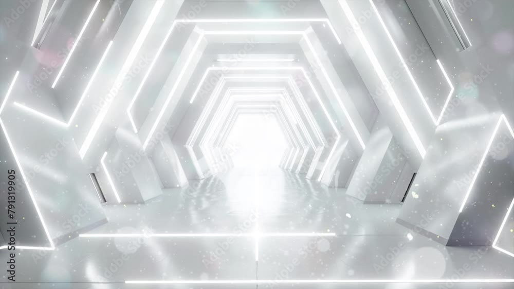 empty long light corridor modern white background. futuristic interior ...