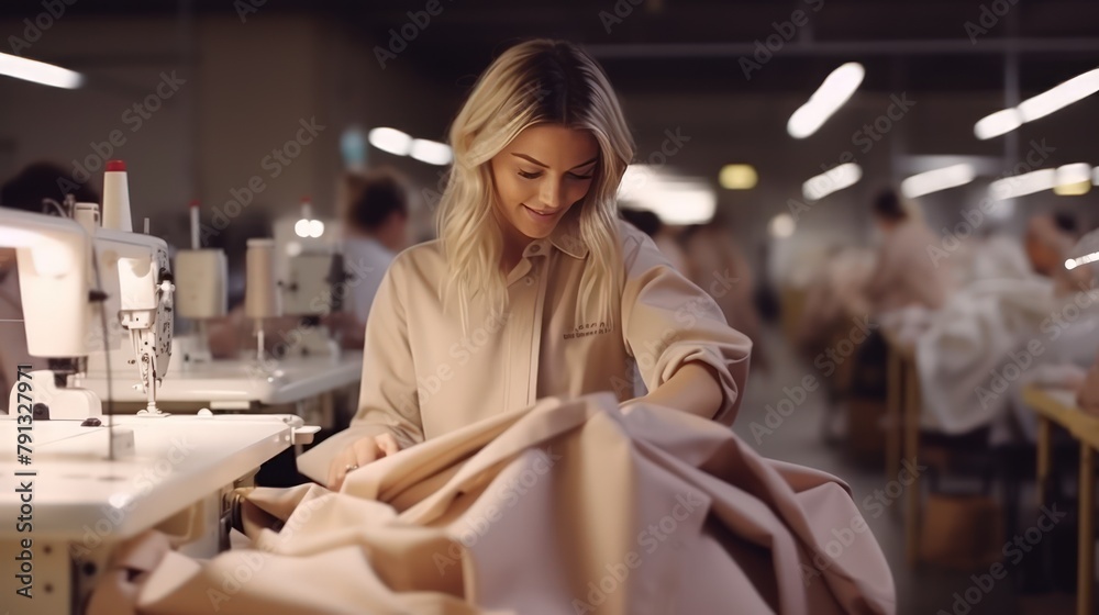 A young seamstress works at home. She creates new items of clothing ...