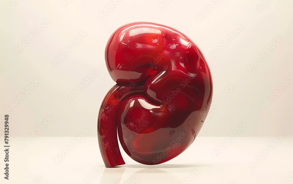 Realistic kidney model, external view. 3D human kidney in cartoon style ...