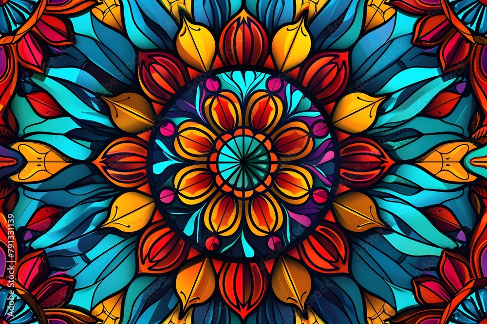 vibrant design features mandala patterns with primary colors and ...