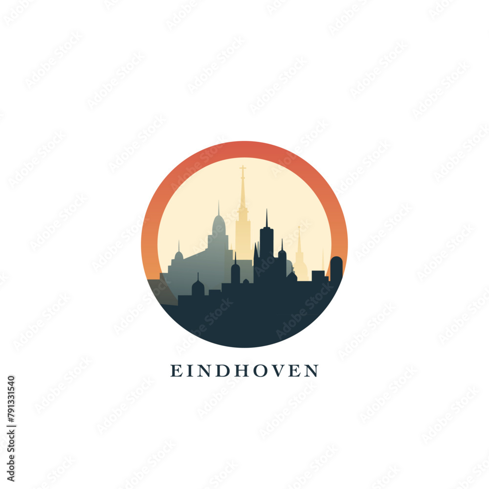 Eindhoven cityscape, gradient vector badge, flat skyline logo, icon ...