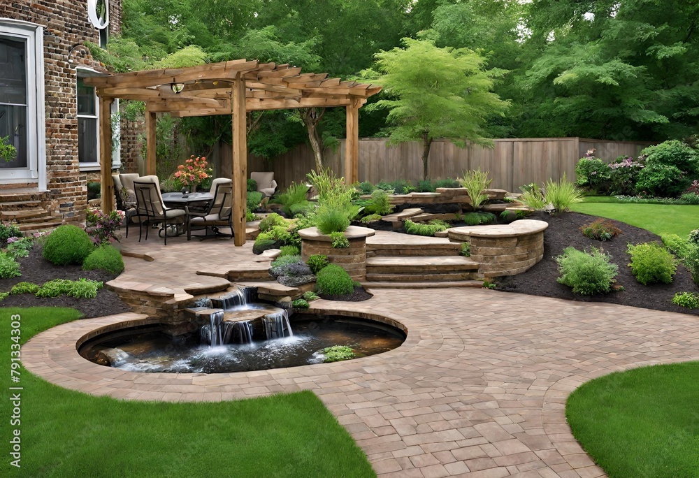 Backyard Landscaping Patio with Waterfall Pond. Backyard Garden ...