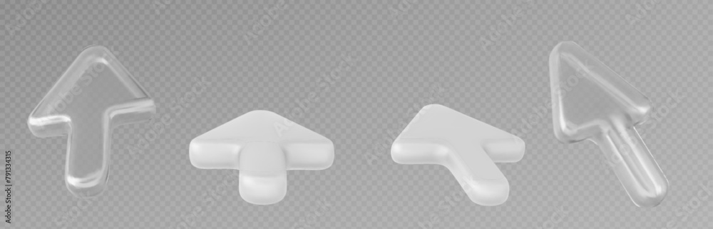 3d white and transparent cursor arrow icon vector set. Click pointer sign for navigation on web ...