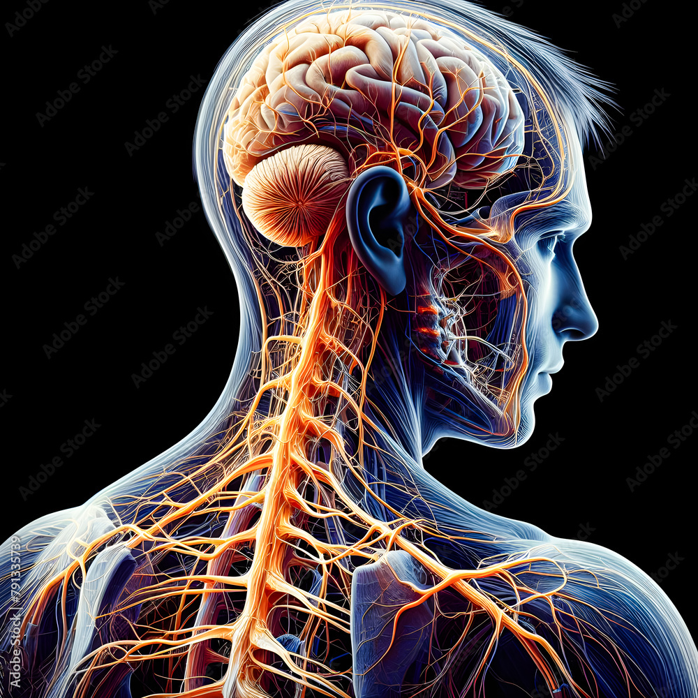 Anatomical illustration of the human spinal cord system with ...