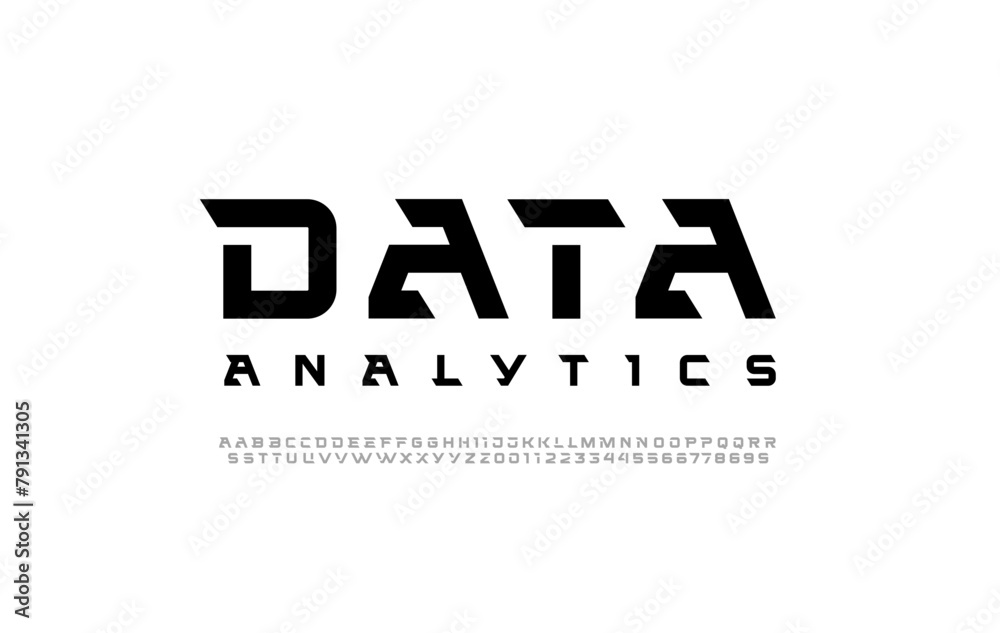 Tech bold font, digital cyber thick alphabet, hard letters A, B, C, D ...