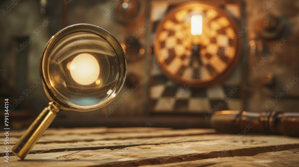 Magnifying glass focuses on a target with a creative light bulb ...