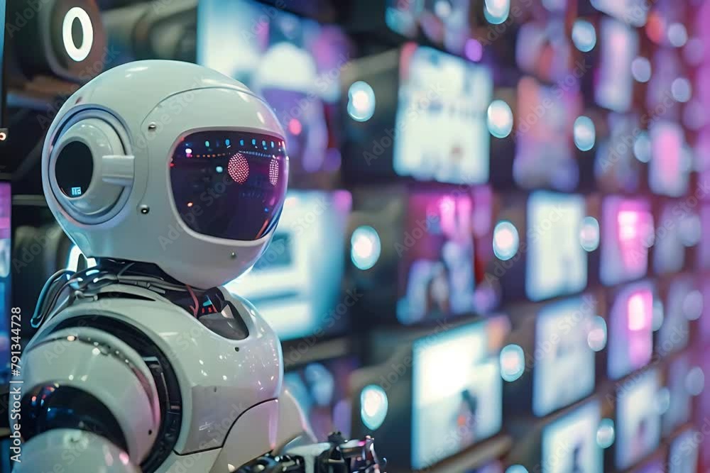 Robot Standing in Front of Wall of Televisions, The Integration of ...