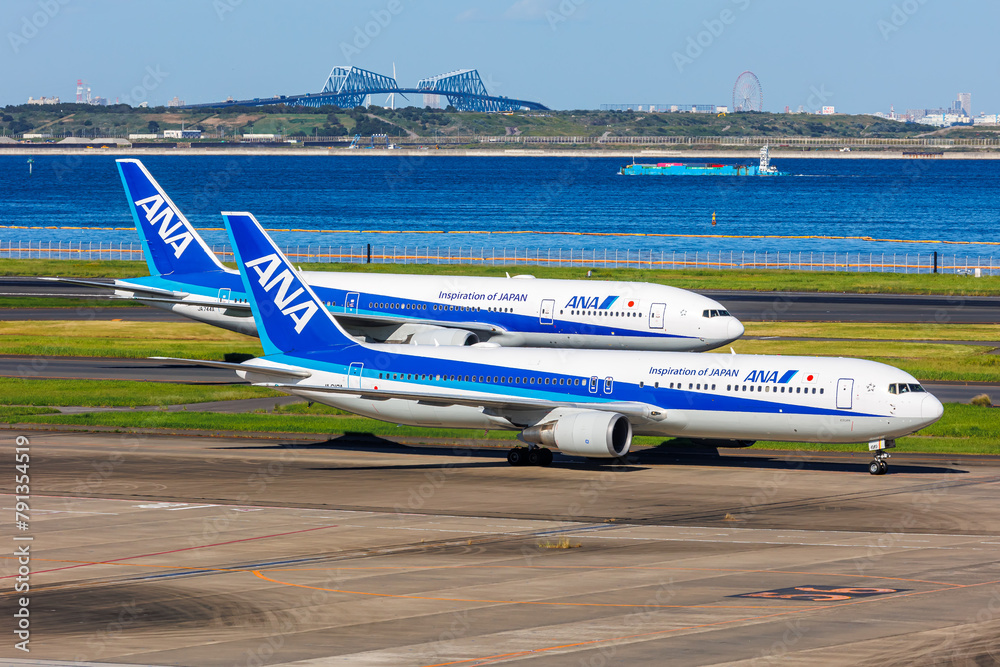 ANA All Nippon Airways Boeing 767-300ER and 777-200ER airplanes at ...