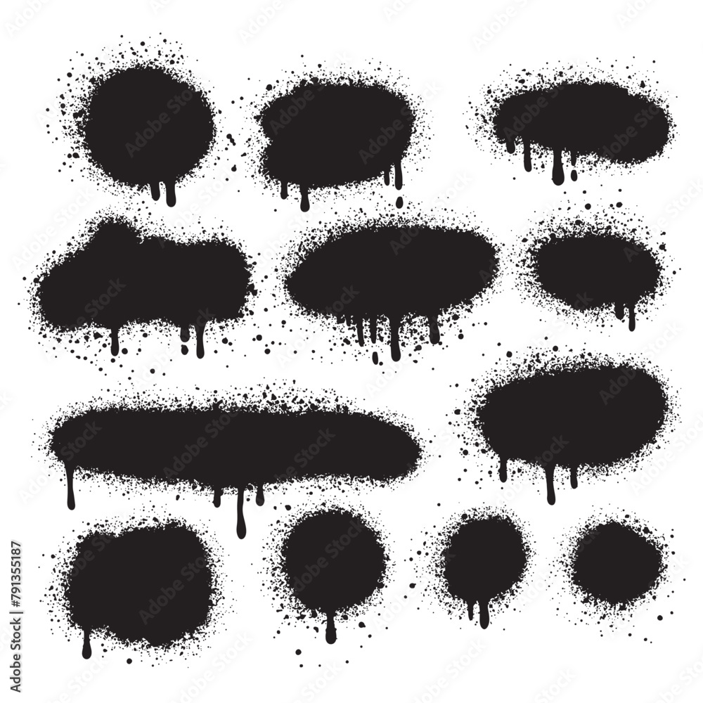 Set of graffiti spray banners. Vector spray paint shapes with Lines and ...