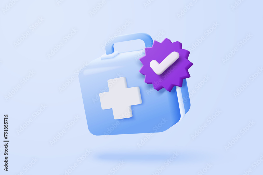 3d first aid medicine box with plus icon. Vaccination medical equipment ...