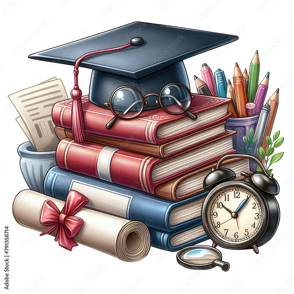 Graduation with Books Clipart Illustration Stock Illustration | Adobe Stock
