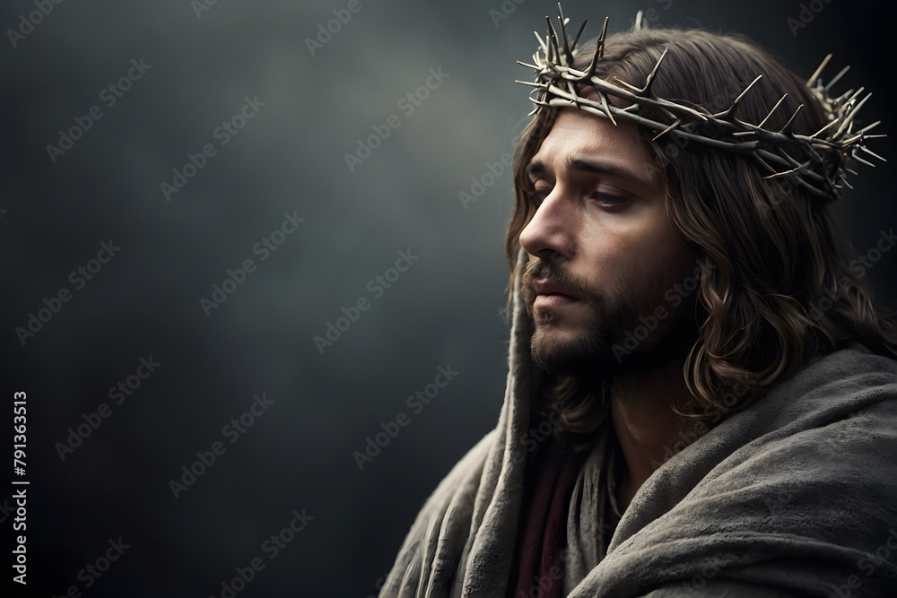 Jesus wearing a crown of thorns with an isolated background Stock ...