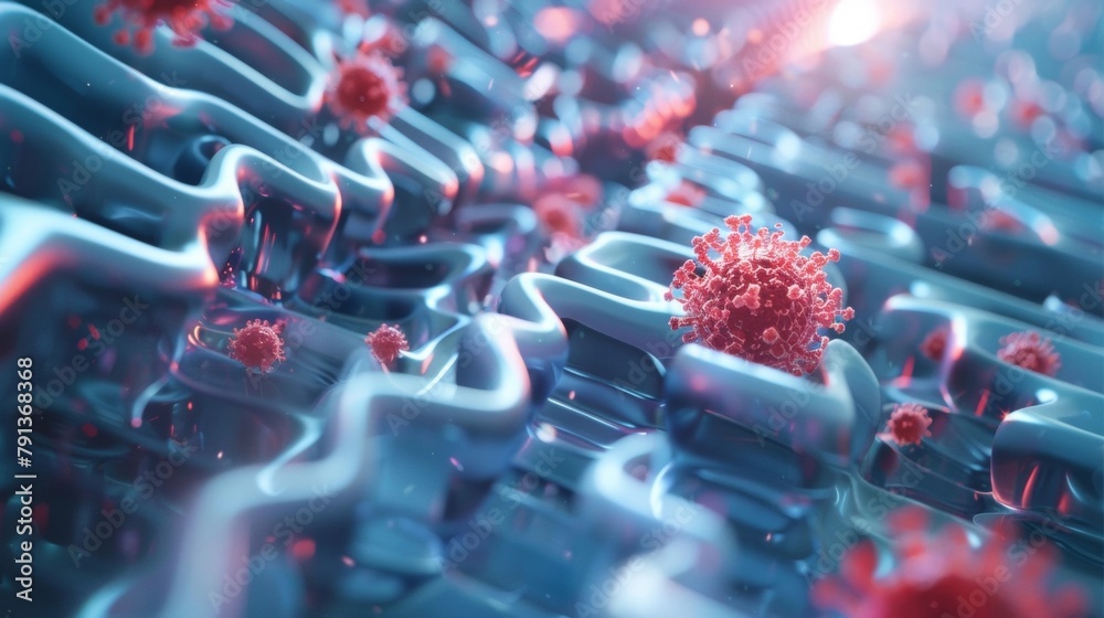 Closeup of minuscule nanorobots navigating through a maze of vessels on ...