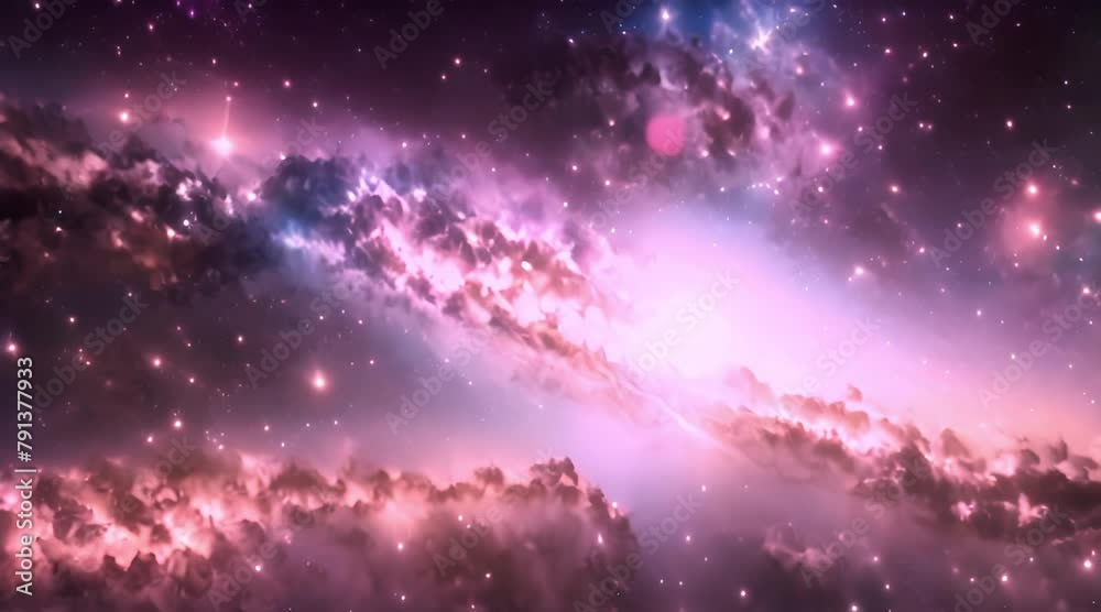 Seamless loop galaxy exploration through outer space towards glowing ...