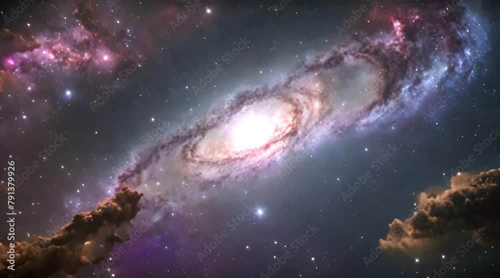 Seamless loop galaxy exploration through outer space towards glowing ...