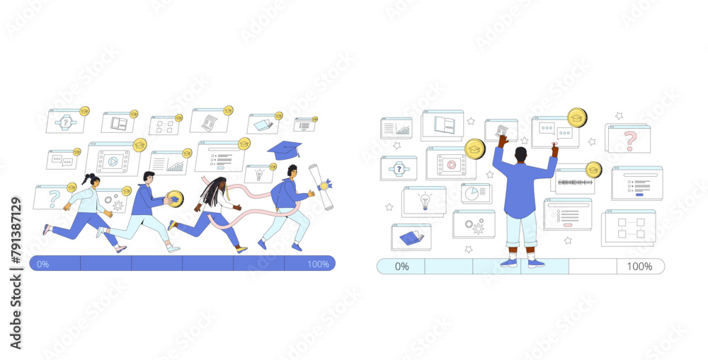 Gamification education concepts set. Online learning multimedia. Vector ...