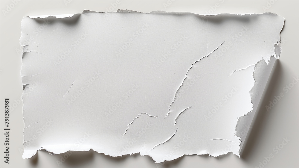 A torn piece of paper with a white background. The paper is torn in a ...
