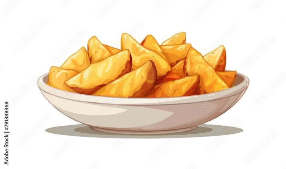 Cartoon fried potato, isolated wedges in bowl vector. vector simple ...