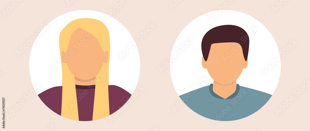 Vector flat illustration. Stylish profile of a woman and a man. Avatar ...