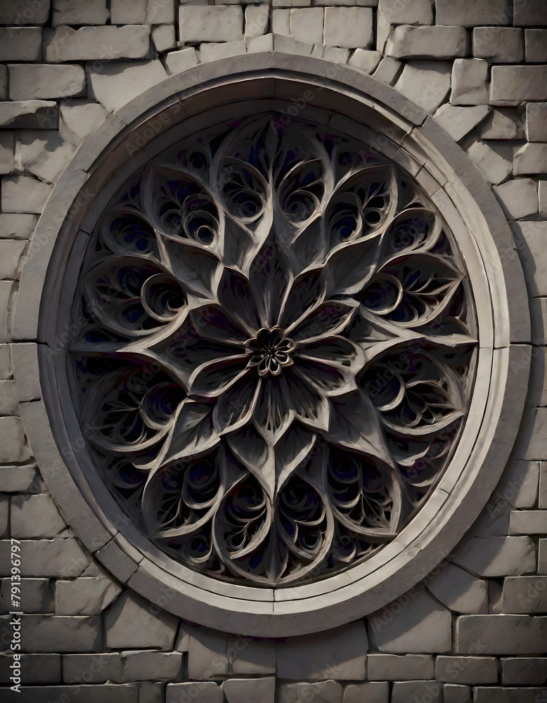 Stone window rosette with multi layered patterns and gothic design ...
