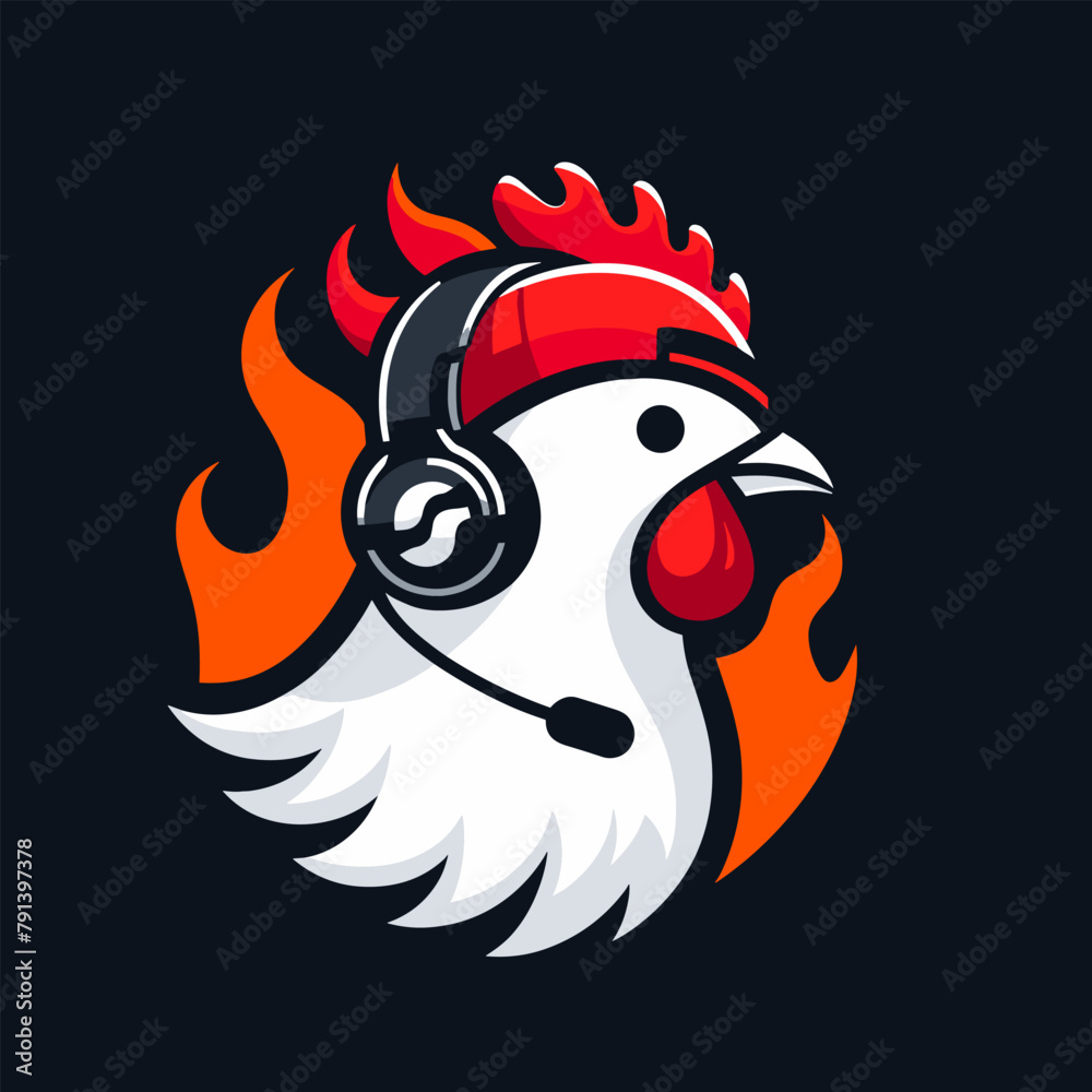 Chicken as Gamer, Cute Character Mascot Logo Design Concept, Wearing ...