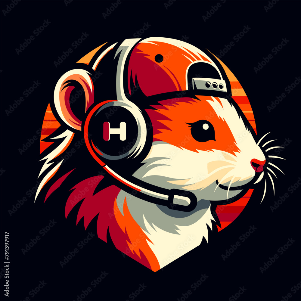 Hamster as Gamer, Cute Character Mascot Logo Design Concept, Wearing ...