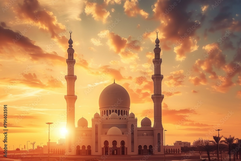 Mosque. An Islamic temple. A place for prayer. Traditional Islamic architecture. Stone religious ...