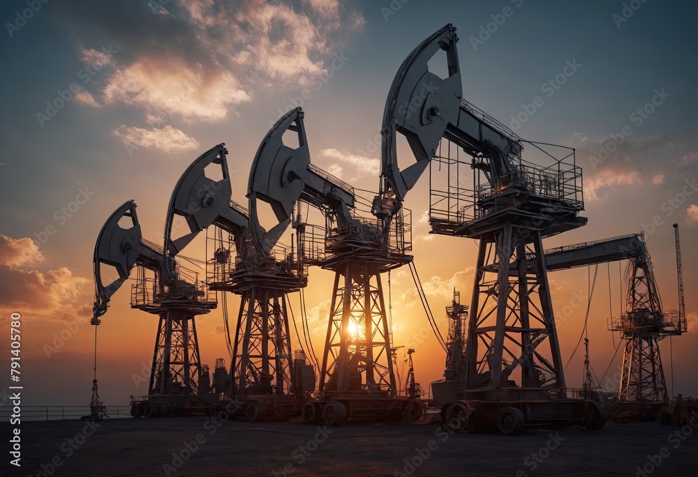 Oil drilling derricks oilfield for fossil fuels output and crude oil ...
