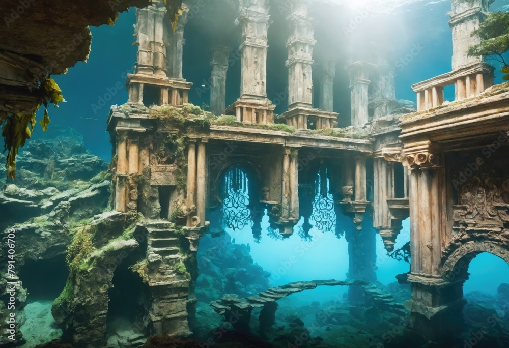 Underwater ruins of the sunken city of Atlantis. Mystical mysteries of ...