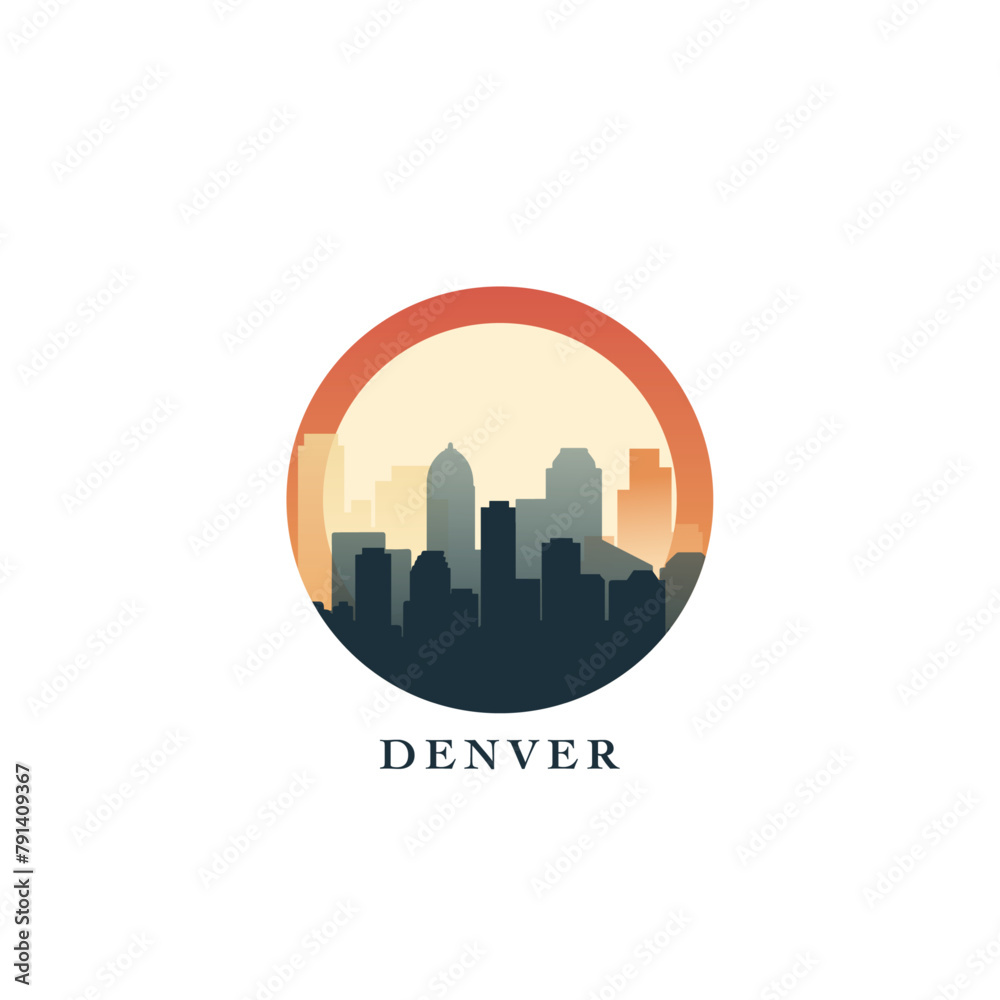 Denver cityscape, vector gradient badge, flat skyline logo, icon. USA ...