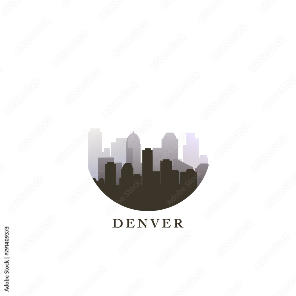 Denver cityscape, vector gradient badge, flat skyline logo, icon. USA ...