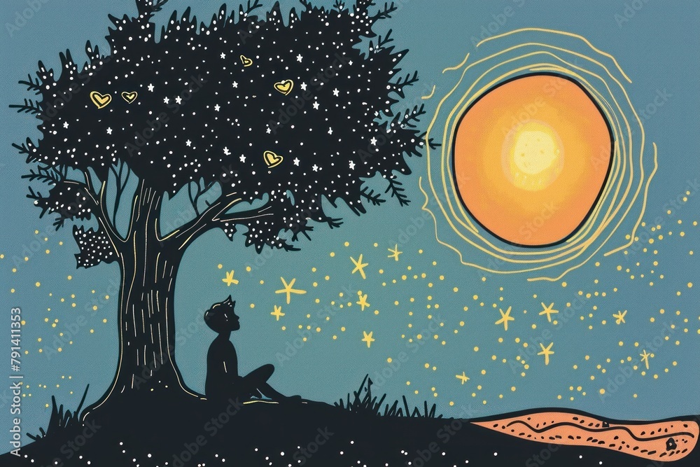 Cartoon cute doodles of a quiet moment of reflection, like sitting ...