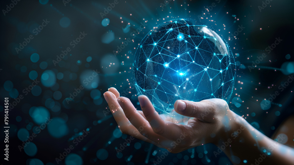 businessman hand holding global network hologram ,Investor hand holding digital globe represents ...