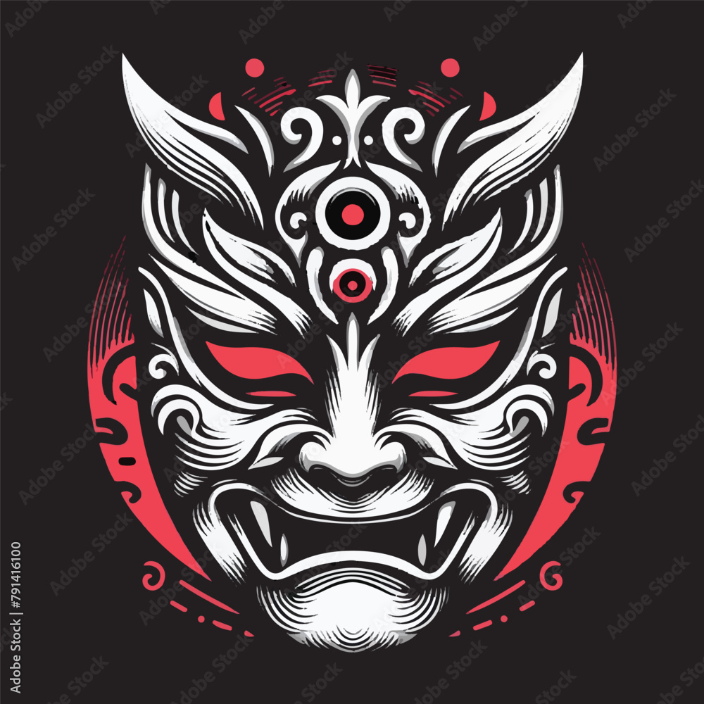 Vector illustration the traditional japanese mask. japanese mask design ...