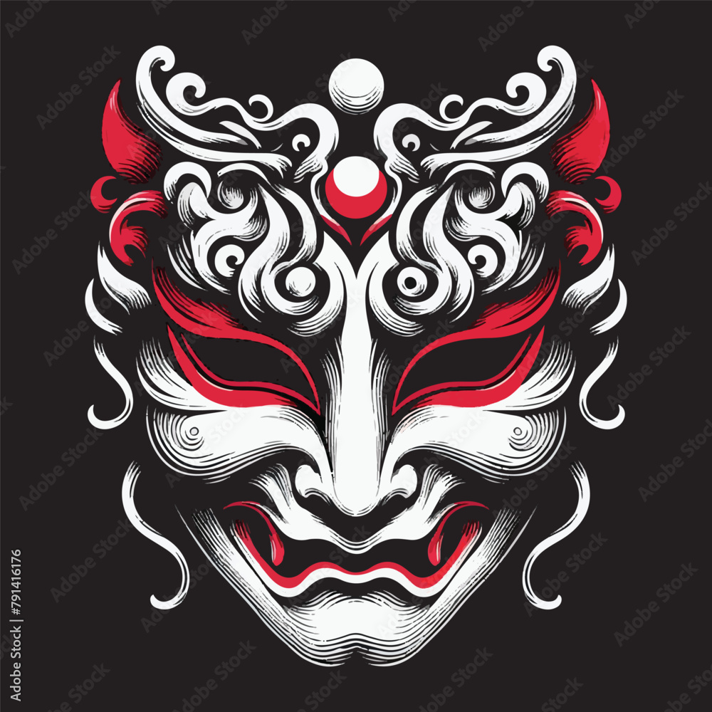 Vector illustration the traditional japanese mask. japanese mask design ...
