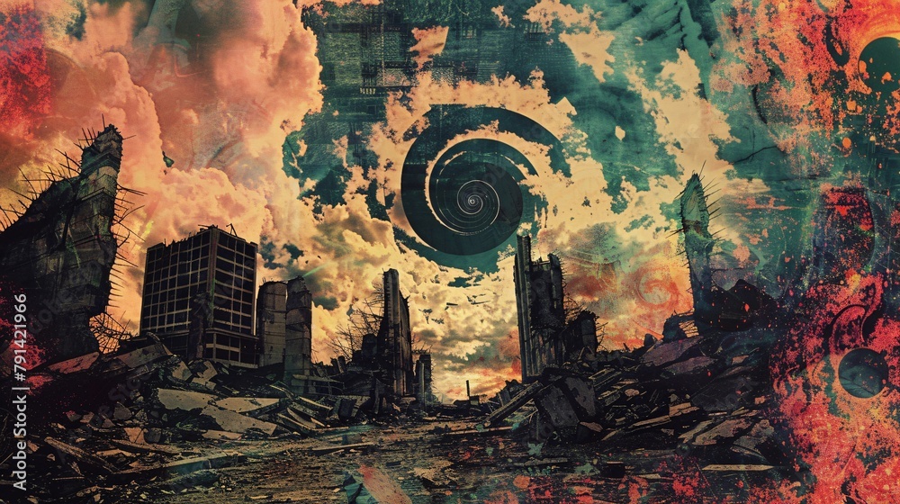 vintage collage style, adversarial pattern textures, winston smith ...