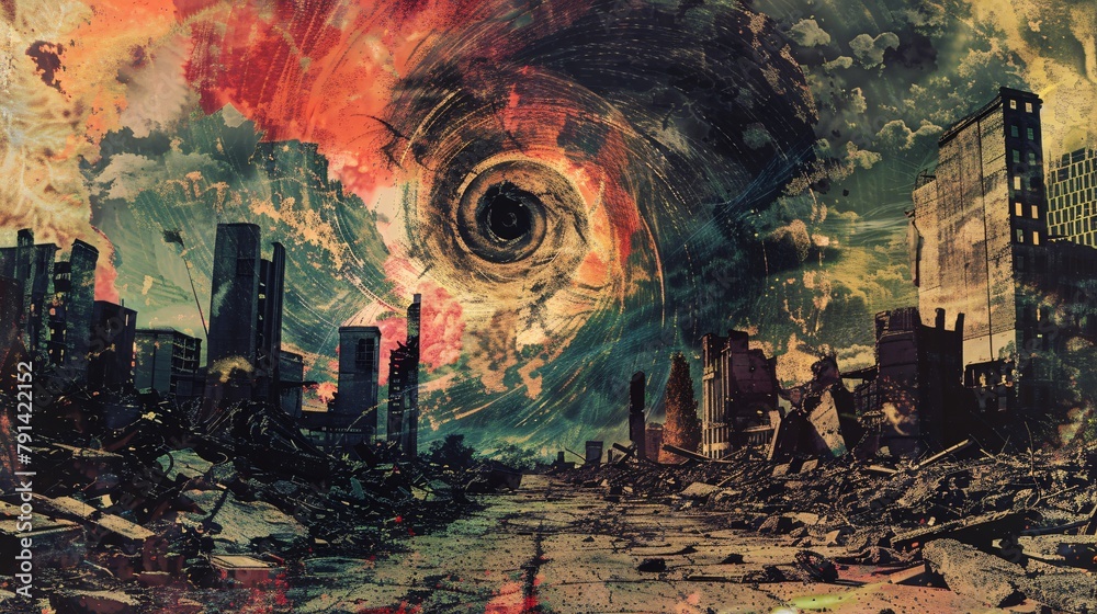 vintage collage style, adversarial pattern textures, winston smith ...