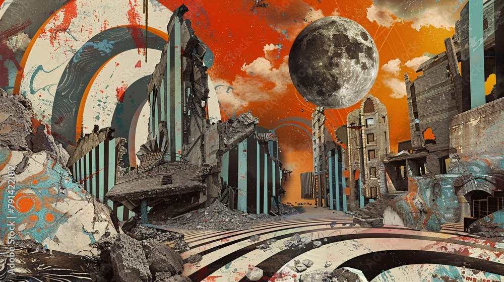 vintage collage style, adversarial pattern textures, winston smith ...