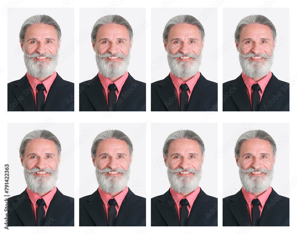Passport photo, collage. Man on white background, set of photos Stock ...