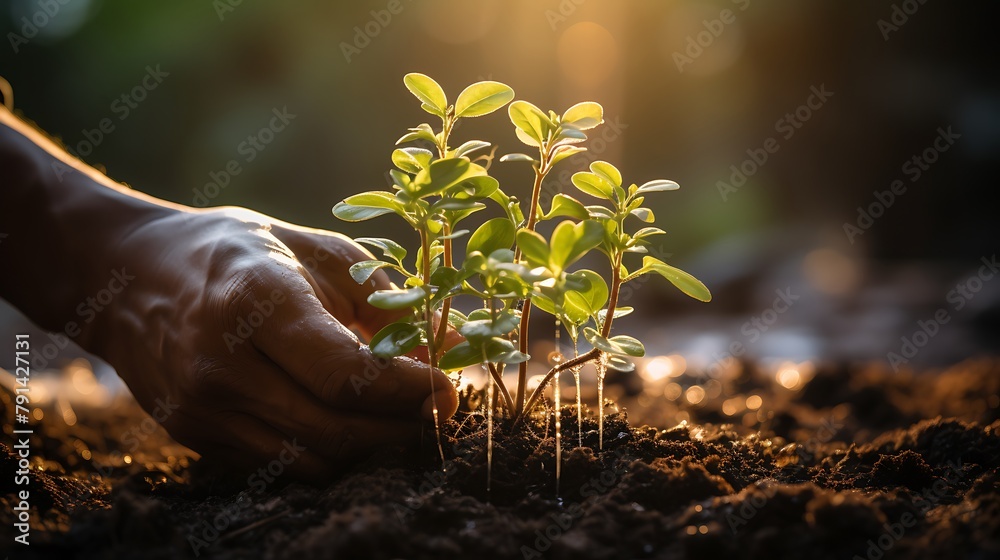 Farmers planting new trees and watering them to help increase oxygen in ...