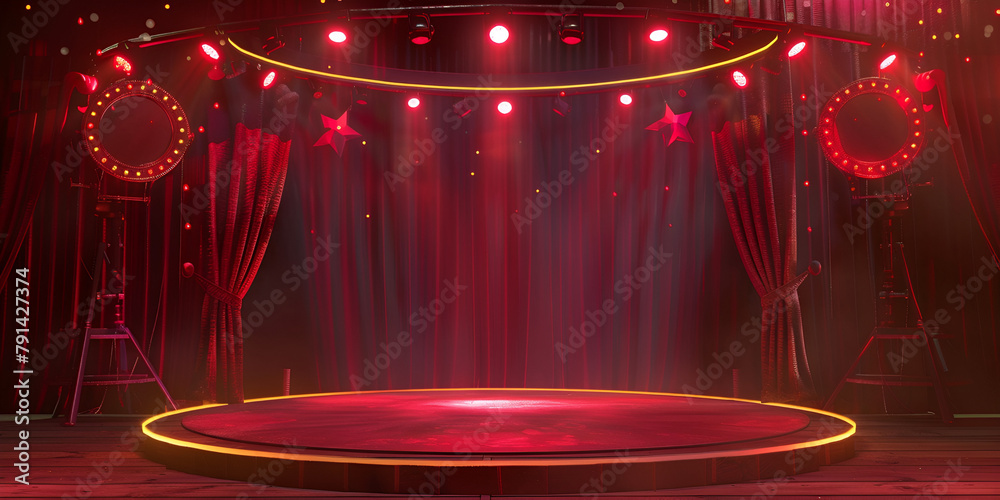 Cartoon circus stage podium background, carnival arena Arena with round ...
