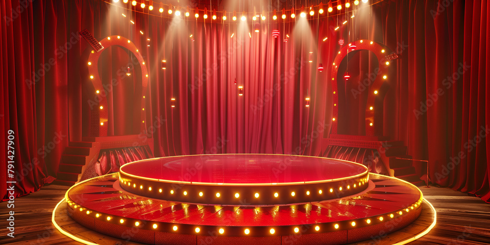 Cartoon circus stage podium background, carnival arena Arena with round ...