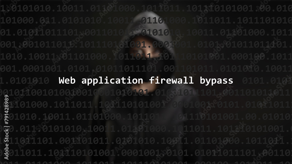 Cyber attack web application firewall bypass text in foreground screen, anonymous hacker hidden ...