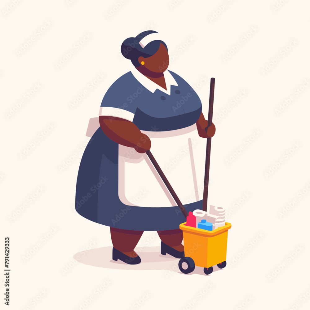 Vecteur Stock Housekeeping Janitor black woman Isometric Minimal Cute ...