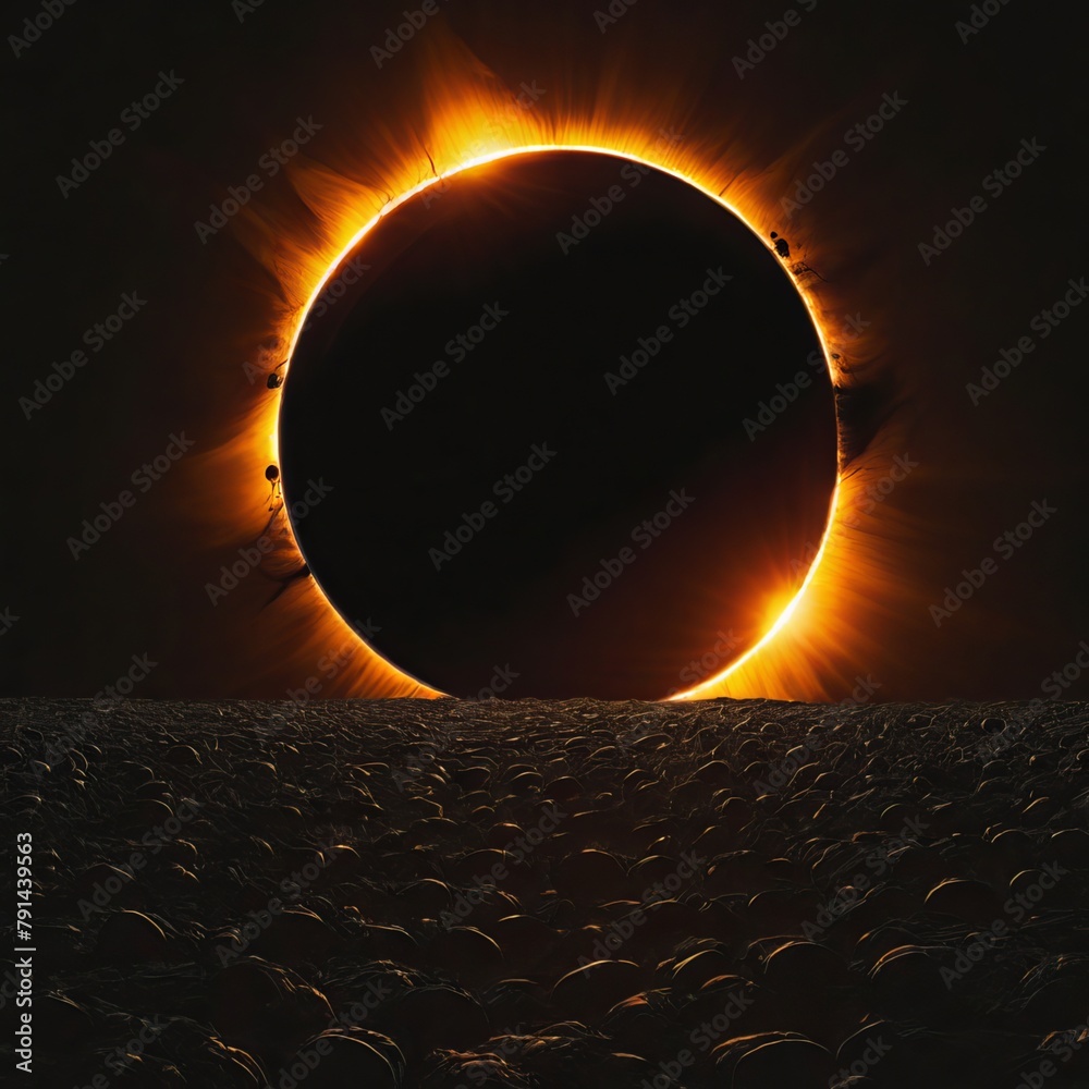 Solar Eclipse. The moon moving in front of the sun. people watching ...