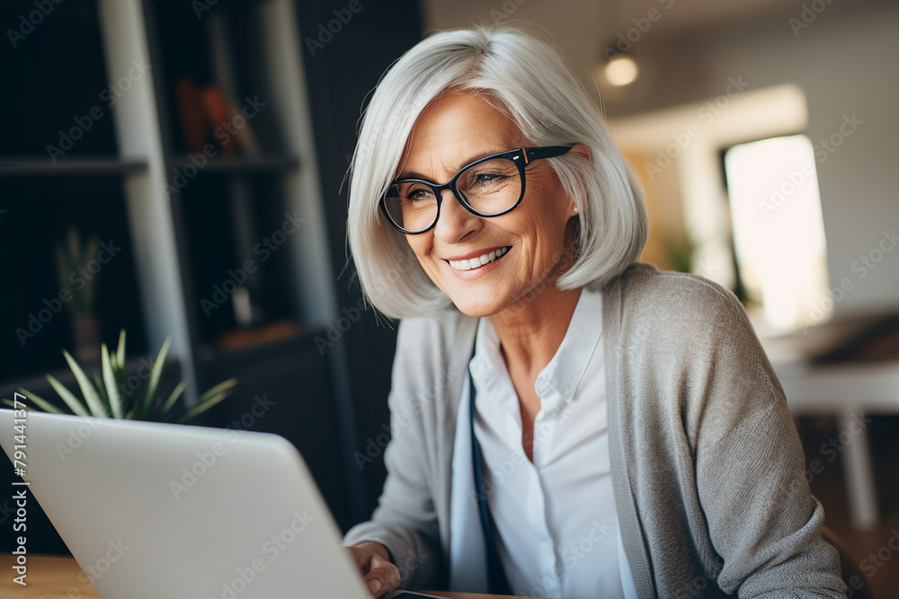 Generated with AI picture of a beautiful woman in cafe with laptop ...