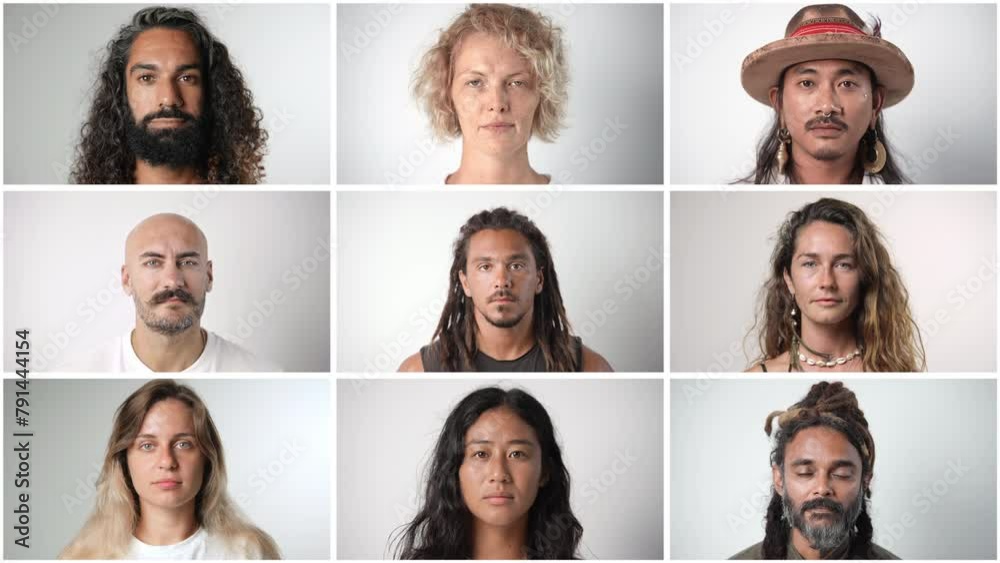 Vidéo Stock Many people look camera collage. 30s young adult man. 40s ...