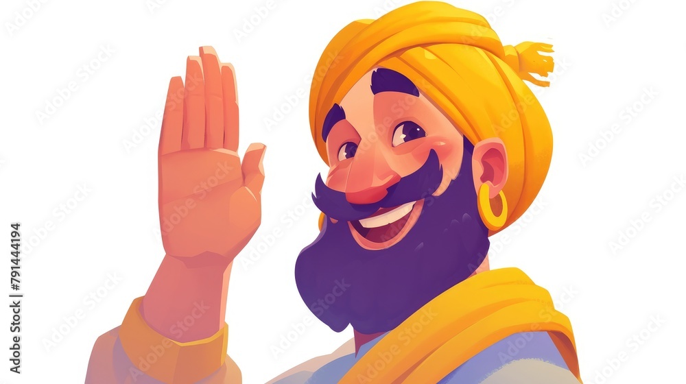 A vibrant 2d cartoon illustration captures a cheerful Punjabi man ...