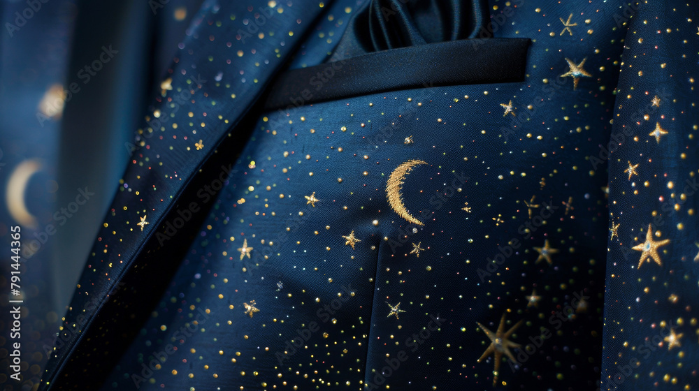 A deep navy suit with a midnight sky design complete with tered stars ...